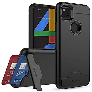 Teelevo Wallet Case for Google Pixel 4a [NOT Compatible with Pixel 4a 5G], Dual Layer Case with Card Slot Holder for Google Pixel 4a - Black