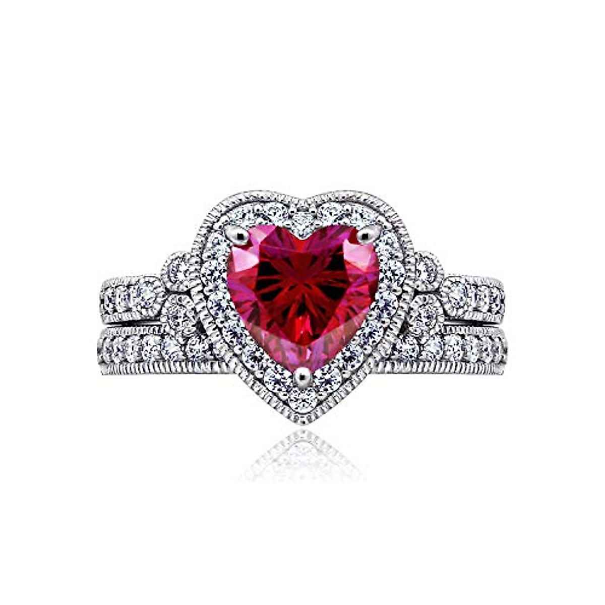 Amazon Essentials Platinum-Plated Sterling Silver Infinite Elements Cubic Zirconia Fancy Pink Heart Antique Ring, Size 7, (previously Amazon Collection)