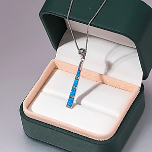 CiNily Blue Opal Pendant Necklace for Women 14K White Gold Plated Long Disc Pendant Ladies Fashion Gemstone Jewelry