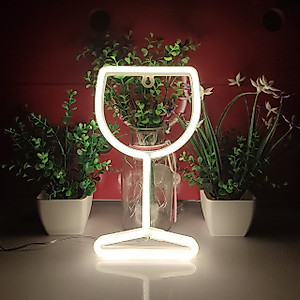 JYWJ Wine Glass Neon Sign,USB or 3-AA Battery Powered Neon Light,LED Table Decoration,Bedroom Wall Decoration,Birthday Gift,Wedding Supplies Business Gift(Warm)
