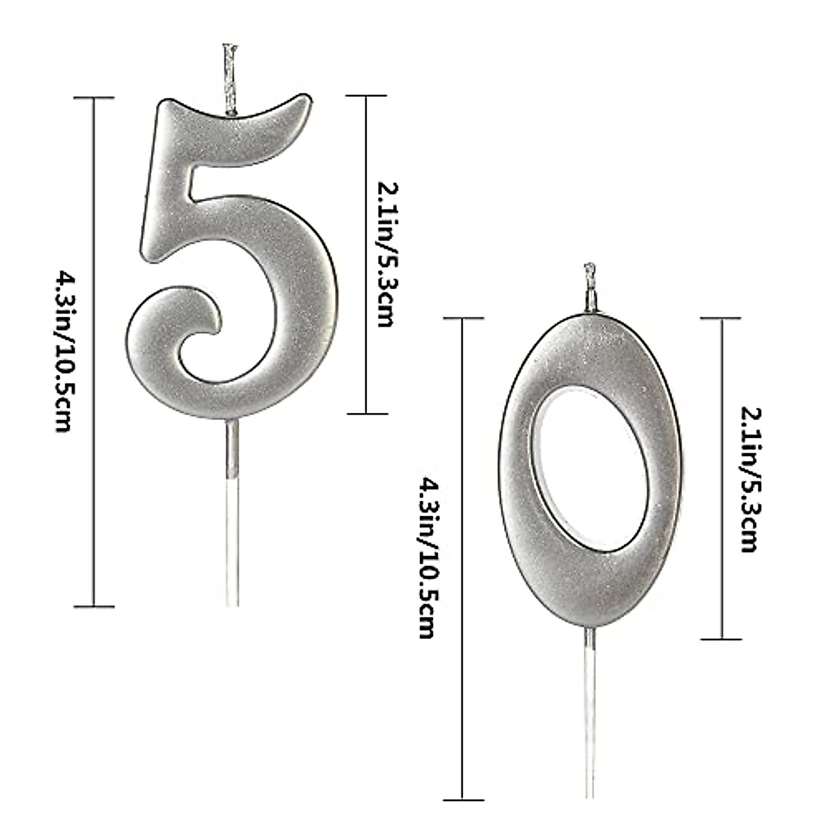 Silver 50th Birthday Candles for Cake, Number 50 5 Glitter Candle Party Anniversary Cakes Decoration for Kids Women or Men