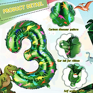 Lunmon 40 Inch Dinosaur Number Large Balloon 40 Inch Dinosaur Birthday Balloons Supplies Large Green Balloon Dinosaur Theme Balloons for Birthday Party Baby Shower (Number 3)