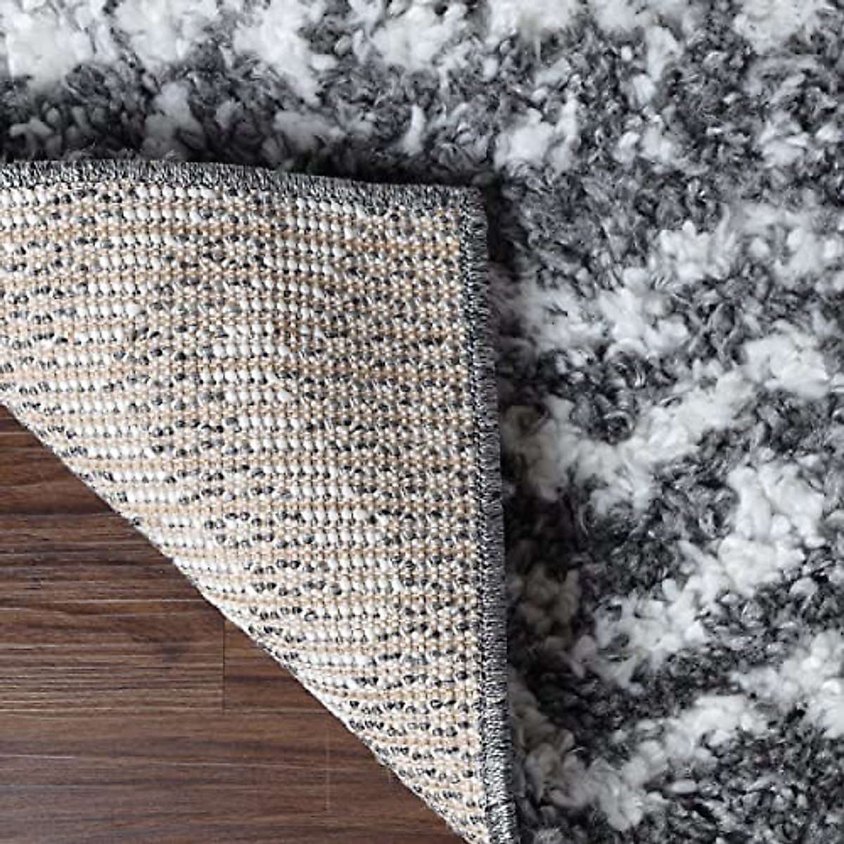 SUPERIOR Indoor Shag Area Rug Perfect for Bedroom, Kitchen, Laundry Room, Entryway, Office, Playroom, Plush Fuzzy Carpet Cover, Contemporary Modern Boho Geometric, 8' x 10', Cream-Black