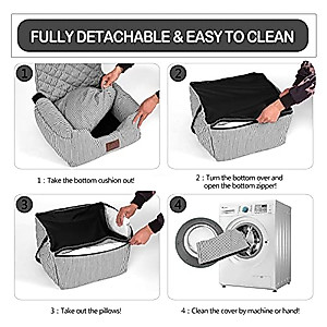 FAREYY Dog Car Seat for Small Dogs, Pet Booster Seat Fully Detachable Washable Dog Seat for Car Travel Dog Bed with Storage Pockets and Clip-On Safety Leash