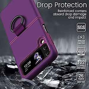 Z Flip 3 Case with Ring Holder Samsung Galaxy Z Flip 3 5G Cover Silicone Slim Dual Layer [ Upgraded ] Protection Shockproof - Purple