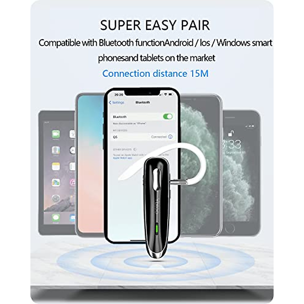 Ybtoo Bluetooth Headset, V5.1 Ultralight Wireless Handsfree Earpiece Cell Phone with Noise Cancellation Microphone for iPhone Android Samsung Laptop Trucker Driver