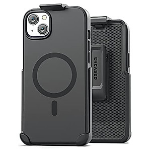 Encased SlimShield Designed for iPhone 14 Case with Belt Clip Holster - Magnetic Compatible with MagSafe (Matte Black)