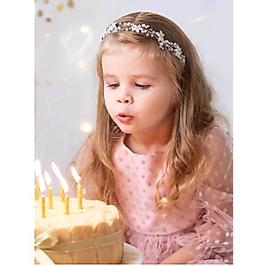 SWEETV Hairband, Flower Girl Headpiece with Flowers and Pearls, Wedding Headband for Girls, First Communion Headpiece for Girls, Princess Pearl Hair Accessories for Birthday Party