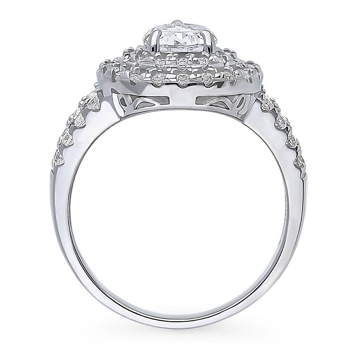 BERRICLE Sterling Silver Halo Wedding Engagement Rings Pear Cut Cubic Zirconia CZ Statement Cocktail Split Shank Ring for Women, Rhodium Plated Size 5