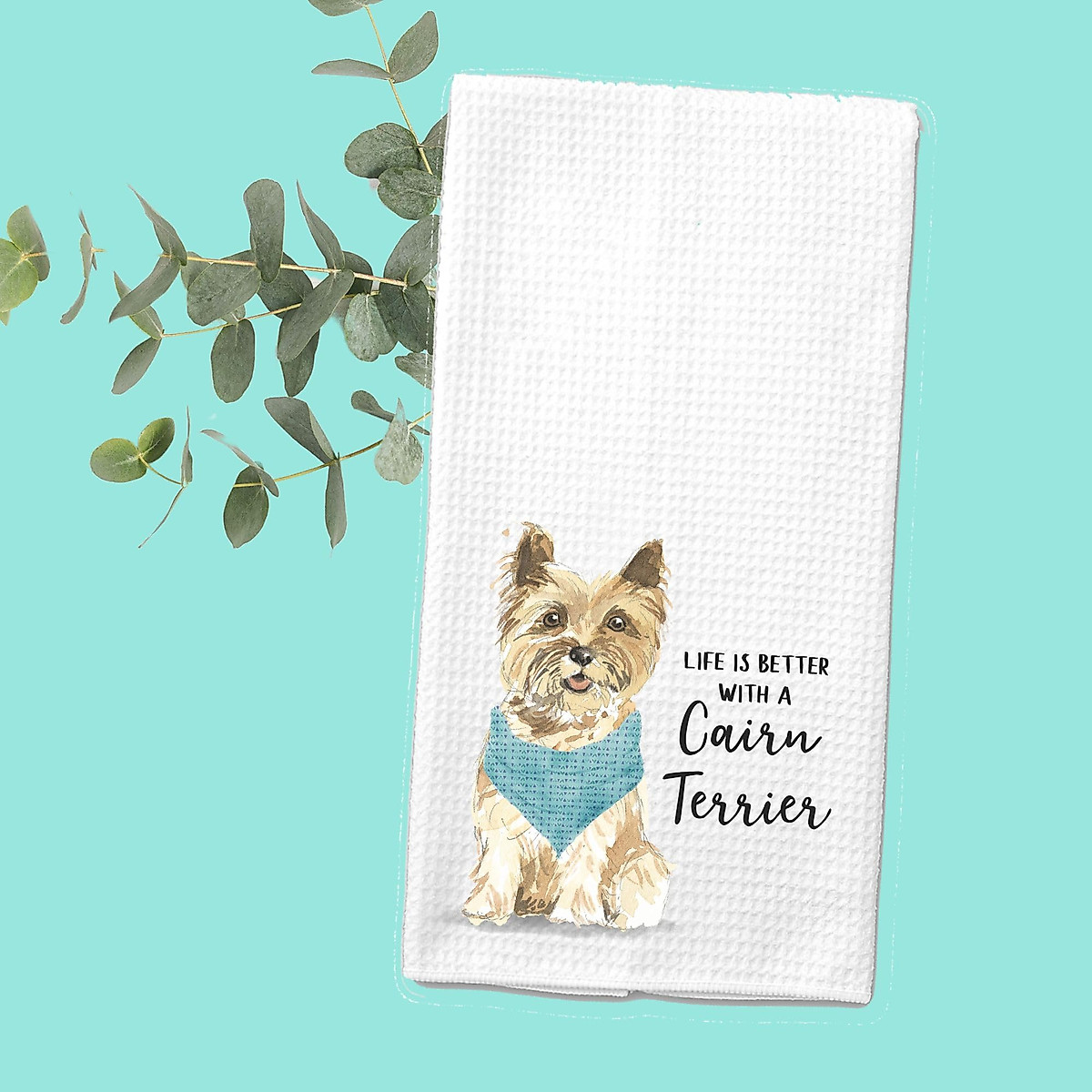 Watercolor Life is Better with a Cairn Terrier Microfiber Kitchen Tea Bar Towel Gift for Animal Dog Lover