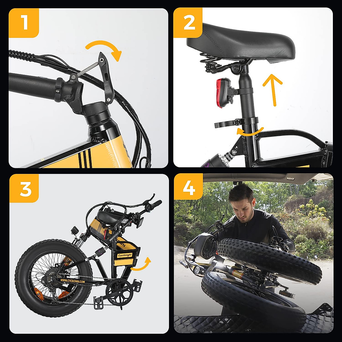 CYCROWN Knight Electric Bike for Adults 750W Peak Motor Up to 20 MPH 60 Miles,600wh Removable Battery,Folding 20" x 4.0" Fat Tire Electric Bicycle Dual Shock Absorber Ebikes for Adults