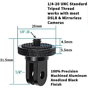 VIZEMO Aluminum Camera Tripod Adapter 1/4"-20 Conversion Adapter Mounts Compatible with Gopro Action Cameras Insta360 and Other Standard 1/4 Accessories, Quarter Inch Mount Adapter for GoPro Ecosystem