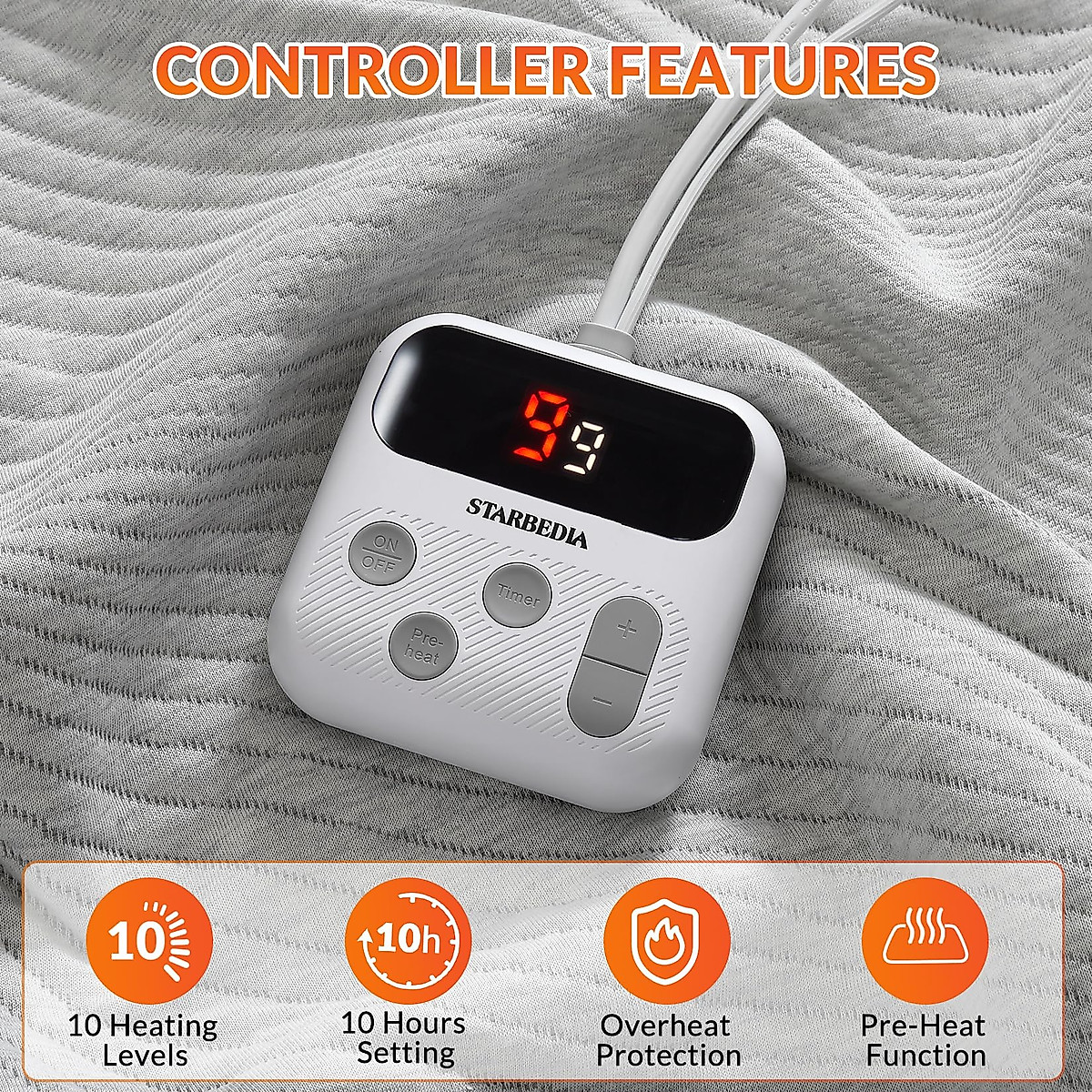 STARBEDIA Heated Mattress Pad Full Size, Soft Breathable Electric Mattress Pad with 10 Heat Settings & 10 Hours Auto Shut-Off, Deep Pocket Electric Heating Bed Warmer with Overheat Protection