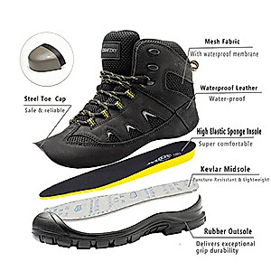 TOSAFZXY Waterproof Work Boot for Men, 6" Steel Toe and Non-Slip Safety Boot Outdoor Men Work Boot Black Size 13