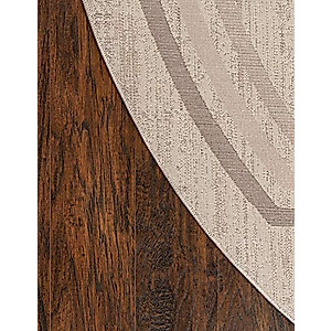 Unique Loom Oasis Collection Modern, High-Low Pile, Border, Stripes, Abstract Area Rug (7' 0 x 7' 0 Round, Brown/Beige)