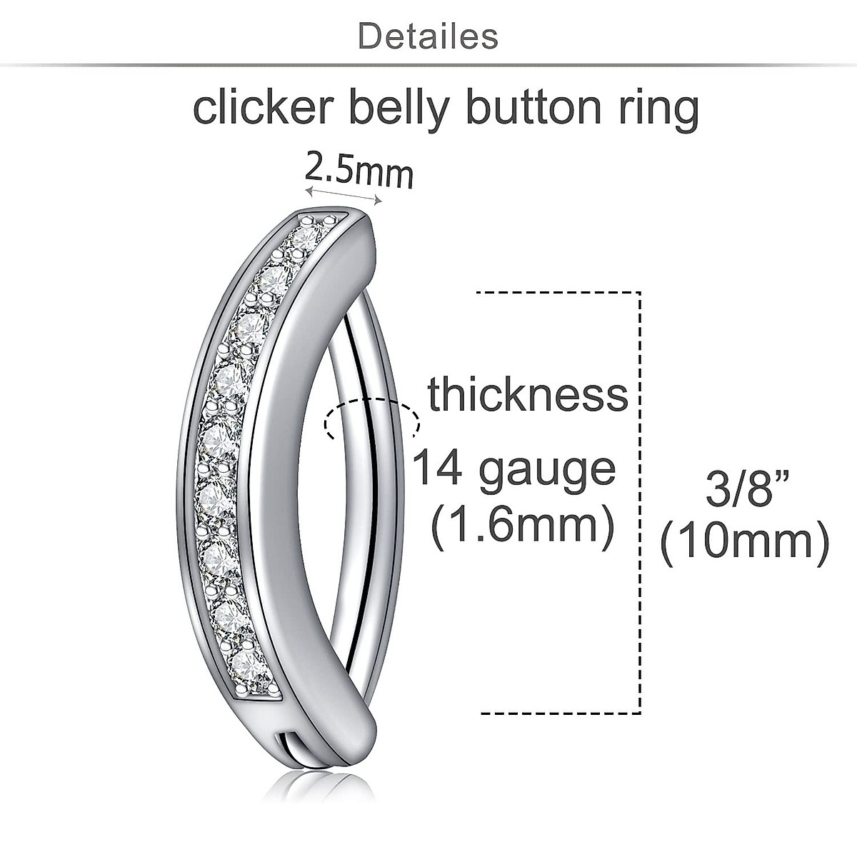 MODRSA Belly Button Ring Belly Rings for Women Belly Button Rings Surgical Steel Clicker Belly Piercing Jewelry Silver