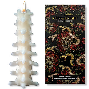 Kobi & Knight Spine Candle - Sandalwood Vanilla Scented Creepy Candles for Gothic Decor Gift - Ivory Spooky Vertebra Candle - Goth Decoration for Halloween - Large 8" Witchy Candle