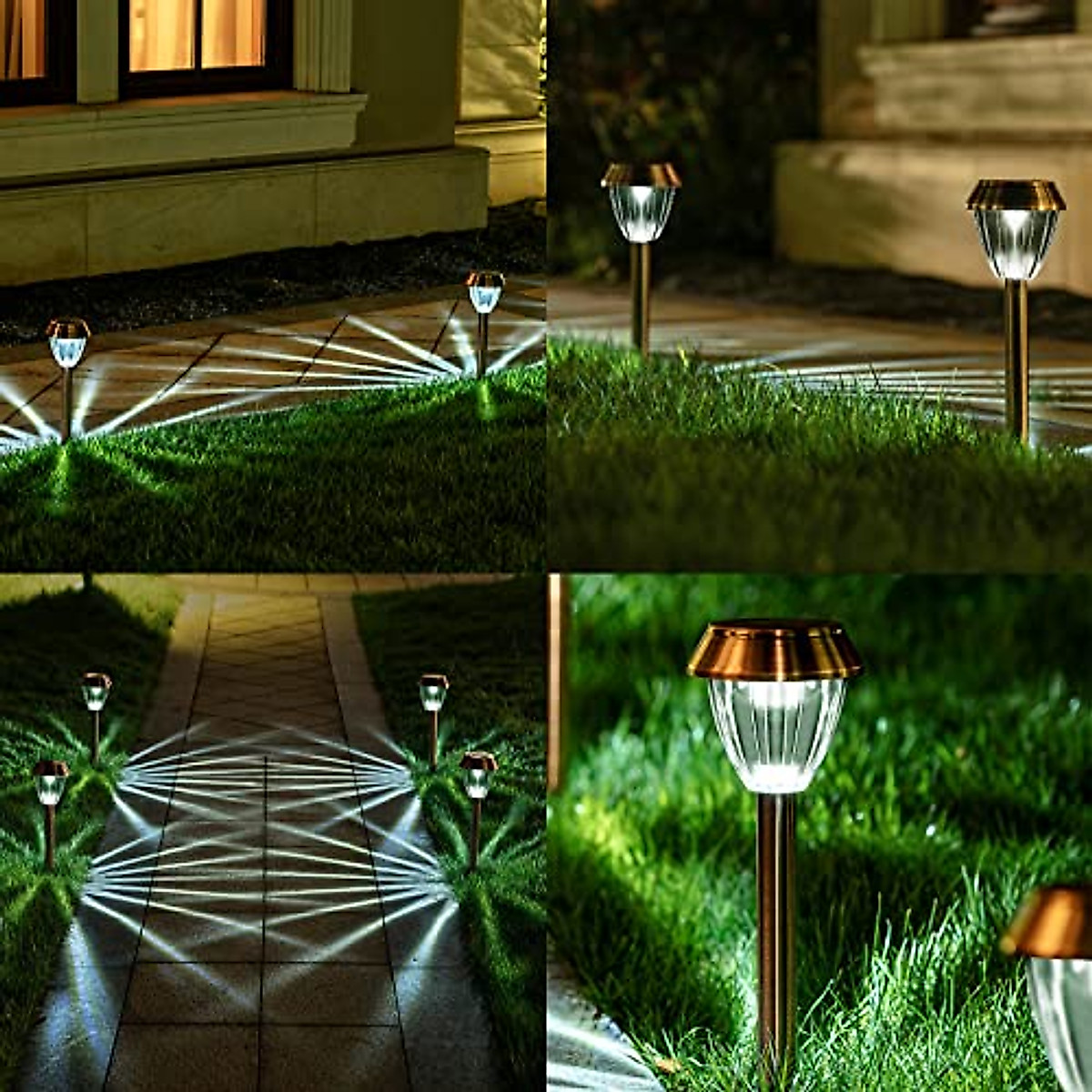SOLATINO Solar Pathway Lights Outdoor Waterproof 6 Pack Solar Powered Garden Lights Bright Up to 12 Hrs Yard Light LED Landscape Lighting Decorative Copper Stainless Steel Walkway Light, Cold White
