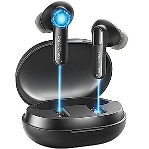 RAVESOUND True Wireless Earbuds Bluetooth 5.2 - Noise Cancelling Mic Ear Buds, 100ms Low Latency Earbuds with 25Hrs Play Time, IPX7 Waterproof in Ear Earbuds for Sport, Deep Bass Bluetooth Headphones