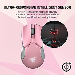 Razer Viper Ultimate Lightweight Wireless Gaming Mouse & RGB Charging Dock: Hyperspeed Wireless Technology - 20K DPI Optical Sensor - 78g - Optical Mouse Switch - 70 Hr Battery - Quartz Pink