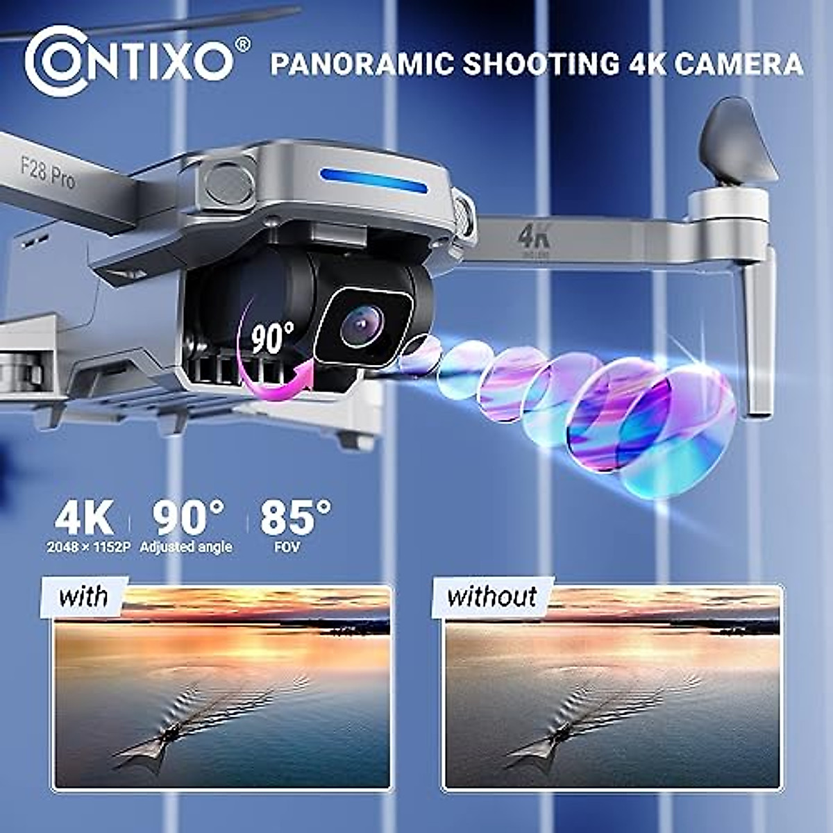 Contixo F28 Pro 4K Camera Drone - FHD Video Drone with GPS Control Selfie Mode, Follow Me, Way Point Orbit Mode and Up to 2 x 25 Mins Flight Time FPV Long Distance Helicopter with Carrying Case for Adults Kids Gift