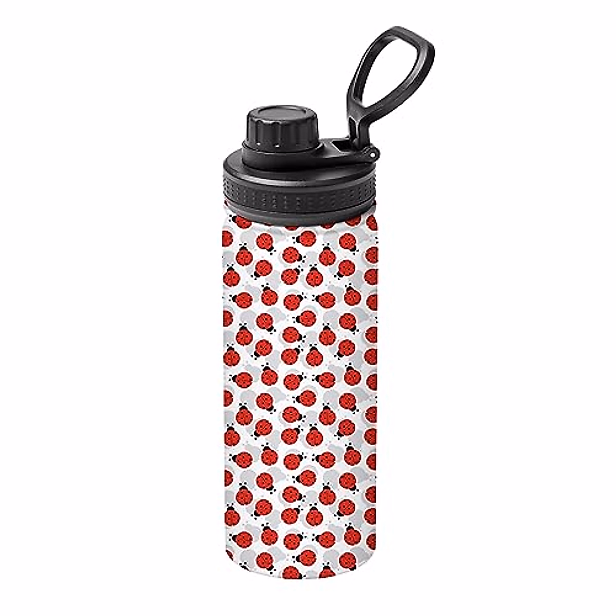 SARNFANS Ladybug 18 oz Sports Water Bottle,Spring Polka Dotted Silhouettes,Stainless Steel Vacuum Insulated Water Bottles,Leakproof Lightweight,Keeps Cold and Hot,Grey