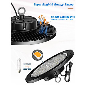 ELEKICO UFO Led High Bay Light 150W 5000K Shop Lights 21000Lm Daylight with Plug, UFO High Bay Lights for Garage Warehouse Workshop Factory Barn Logistics Center 6 Pack