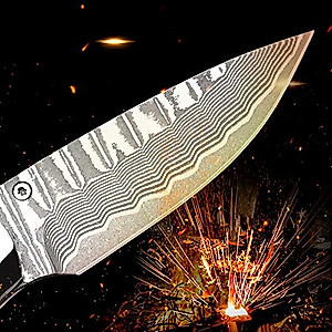 NedFoss Swordfish Damascus Pocket Knife for Men, Handmade Forged Damascus Steel Blade with Retro Leather Sheath, Sandalwood Handle, Excellent Gifts for Men