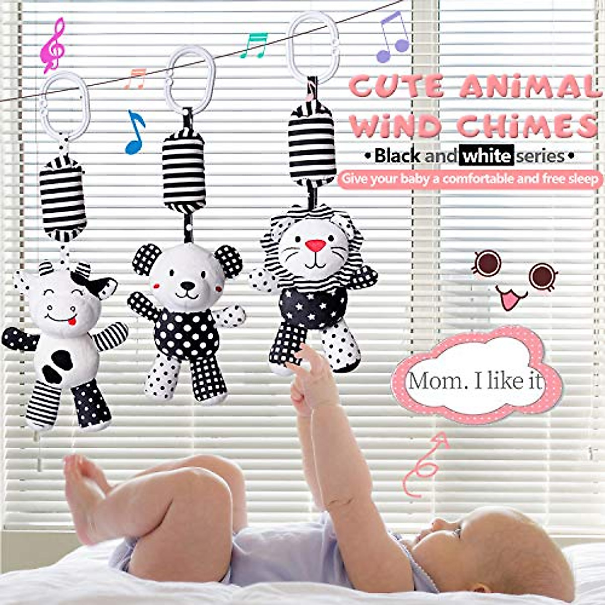 rolimate Baby Toy Cartoon Animal Stuffed Hanging Rattle Toys, Baby Bed Crib Car Seat Travel Stroller Soft Plush Toys with Wind Chimes, Best Birthday Gift for Newborn 0-18 Month