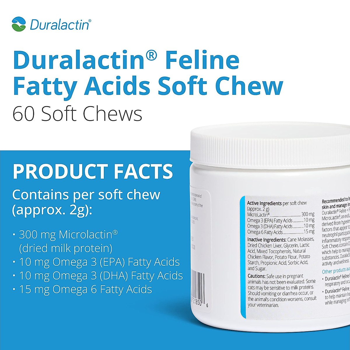 PRN Pharmacal Duralactin Feline Fatty Acid Soft Chews - Joint Health Supplement for Cats & Kittens to Help Manage Soreness - Omega-3 Fatty Acid Supplement - Chicken Liver Flavor - 60 Chews