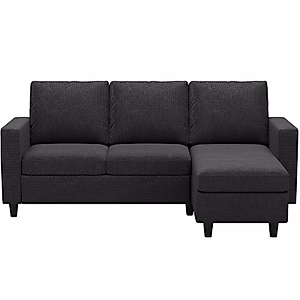 Belffin L Shaped Couch, Convertible Sectional Sofa with Linen Fabric, Modern Couch with Reversible Chaise for Living Room and Small Space, Dark Grey