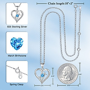 Mom Gifts Mom Birthday Necklace, Sterling Silver Mom Birthstone Jewelry Mom Mothers Valentines Day Gifts for Mom Christmas Birthday Gifts for Mom March Birthstone Blue Aquamarine Necklace Jewelry