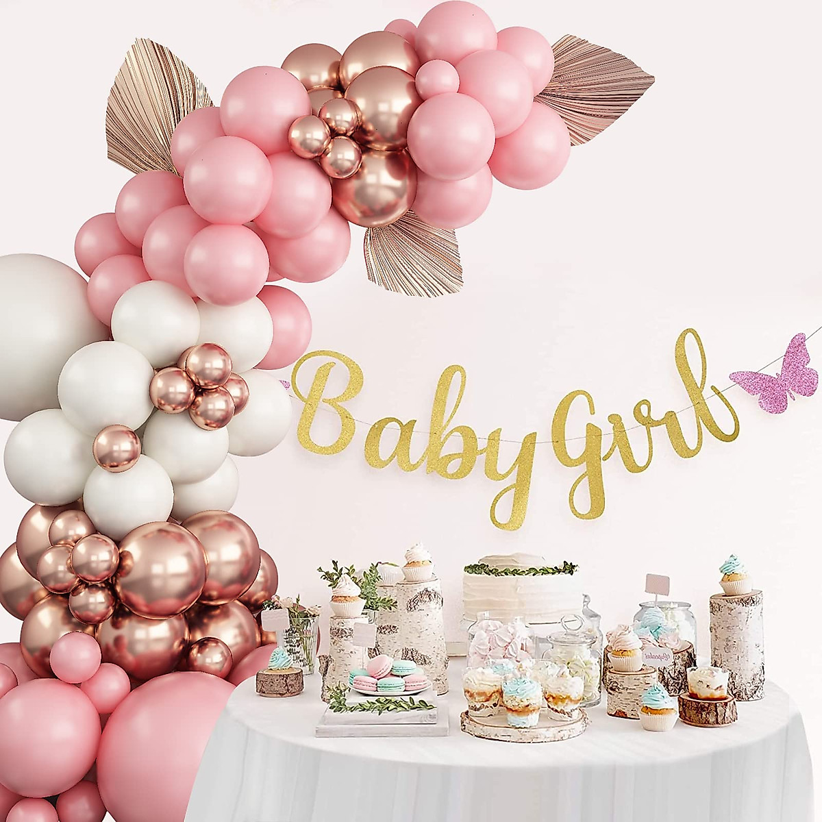 Pink Balloon Garland Arch Kit, Sakura Pink Sand White and Metallic Rose Gold Latex Balloons for Baby Shower Wedding Birthday Graduation Anniversary Bachelorette Party Decorations