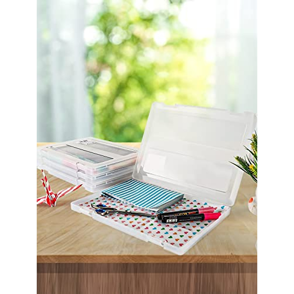 VIXKEXN 2 Pack Portable Project Case for 8.5 x 11 Letter A4 File Paper, Plastic Scrapbook Paper Storage Box, Documents Magazines Protector, Office Supplies File Storage Case ( 12.52 X 9.45 X 0.94