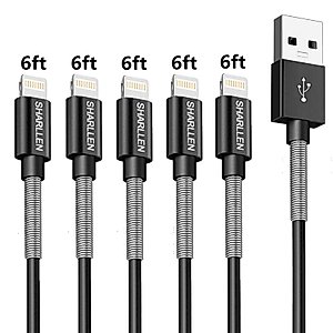 iPhone Charger Cable Sharllen Spring iPhone Lightning Cable 5Pack 6FT USB Fast Charging & Data Sync Cord Long iPhone Charging Cable Compatible iPhone Xs/Max/XR/X/8/8P/7/7P/6/6S/SE/iPad/iPod Black