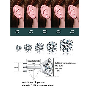 Cubic Zirconia Hypoallergenic Women's Earrings Men's Earrings Women's Earrings Cartilage Fashion Surgical Steel Screw Earrings 5 Pairs