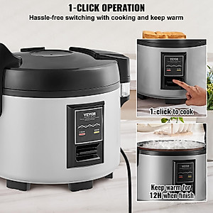 VEVOR Commercial Rice Cooker, 70-Cup Rice Cooker, 15.85 Qt / 15 Liter Large Rice Cooker and Warmer with Nonstick Inner Pot, Fast Cooking and 12-Hour Keep Warm, with Rice Cup and Paddle, for Restaurant