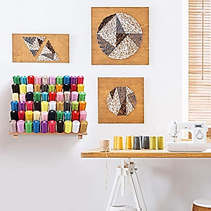 Kurtzy 60 Spool Wooden Thread Rack Holder - Thread Organiser Stand with Wall Hanging Hooks - Standing or Wall Mounted - Beech Wood Sewing Spool Holder for Embroidery, Quilting and Sewing Threads
