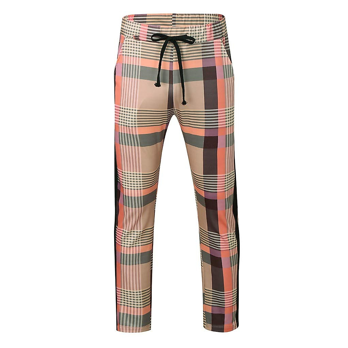 Mens Sweatpants, F_Gotal Men’s Casual Lattice Plaid Slim Fit Drawstring Running Jogger Pencil Pants Trouser with Pockets Orange