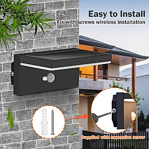 Lustrlach Motion Sensor Solar Wall Lights Outdoor Waterproof LED Solar Wall Sconce Black Dusk to Dawn Modern Porch Wall Mount Lamp for Garage House Patio