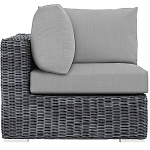 Modway Summon Wicker Rattan Outdoor Patio Sunbrella Corner Sofa in Canvas Gray
