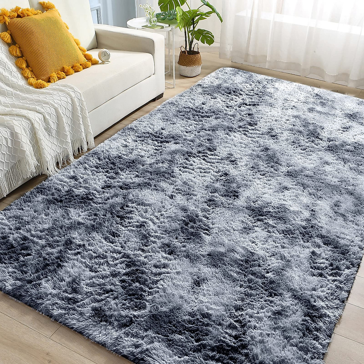 ROCYJULIN Area Rugs 6x9 for Bedroom, Fluffy Rugs for Living Room, Ultra Soft Non-Slip Large Shag Fuzzy Rug for Nursery, Kids, Girls, Boys, Dark Grey