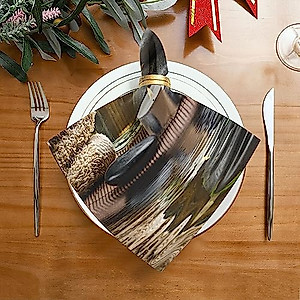 Haskirky Soft Reusable Satin Table Decorative Napkins,20x20InX1 PCSZen Basalt Stones on Wood,Family Dinner Wedding Banquet, Cocktail Party, Kitchen,Birthday Party