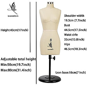 lavandeform Half Scale Dress Form Pro Size 8 detailed mini version of mannequin（Not Adult Full Size Fully Pinable Dressmaker Dummy.1/2 Female Mannequin for Pattern Making (Beige, 8)