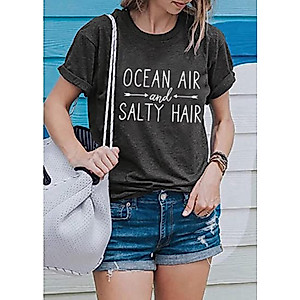 Ocean Air and Salty Hair Womens Graphic T Shirt Causal Short Sleeve Funny Shirt Top Tee Athletic Shirts