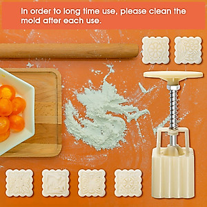 Moon Cake Mould 50g, Luxiv 12 PCS Pattern Hand-Pressure Mooncake Molds for Mid-Autumn DIY Pastry Tool 2 Sets with 6pcs Round Flower Mooncake Mode and 6 Pcs Square Pattern Mooncake Mould (White, 50g)