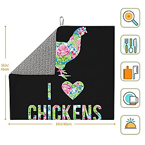 Flower heart chicken Printed Drying Mat For Kitchen Ultra Absorbent Microfiber Dishes Drainer Mats Non-Slip Silicone Quick Dry Pad - 18 X 16inch