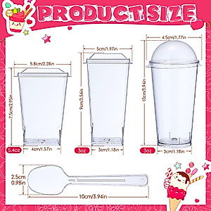Jerify 150 Pack Plastic Dessert Cups with Lids and Spoons 3 oz Mini Dessert Cups with Spoons 5.4 oz Square Clear Dessert Shooter Cups Parfait Appetizer Cups Disposable Small Mousse Container for Party