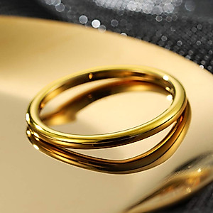 THREE KEYS JEWELRY Womens Charming Jewelry 2mm Gold Tungsten Polished Wedding Carbide Ring Band for Women Engagement size 8