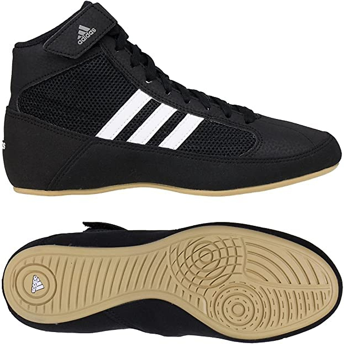 adidas Men's HVC Wrestling Shoe, Black/White/Iron Metallic, 10